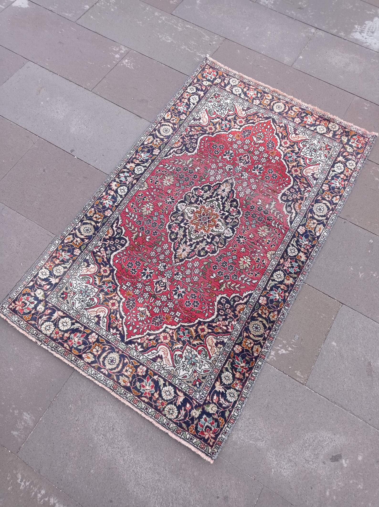 4x4 Red Blue Turkish Rug, 3x Neutral Oushak Rug, Handmade Vintage Area ...