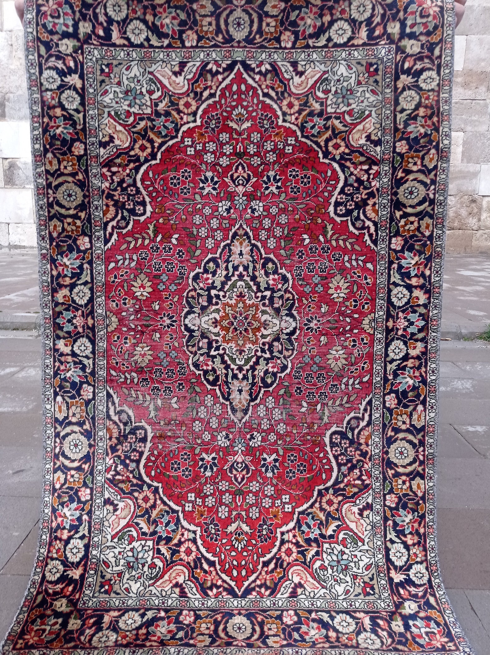 4x4 Red Blue Turkish Rug, 3x Neutral Oushak Rug, Handmade Vintage Area ...
