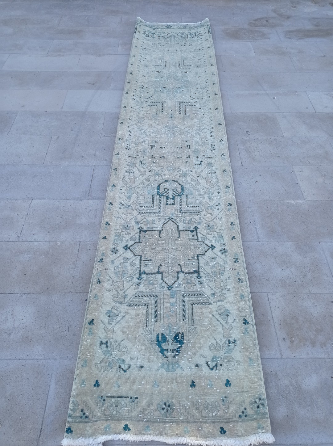 2x11 Green Beige Brown Turkish Runner Heriz Runner Rug 2x11 Antique ...