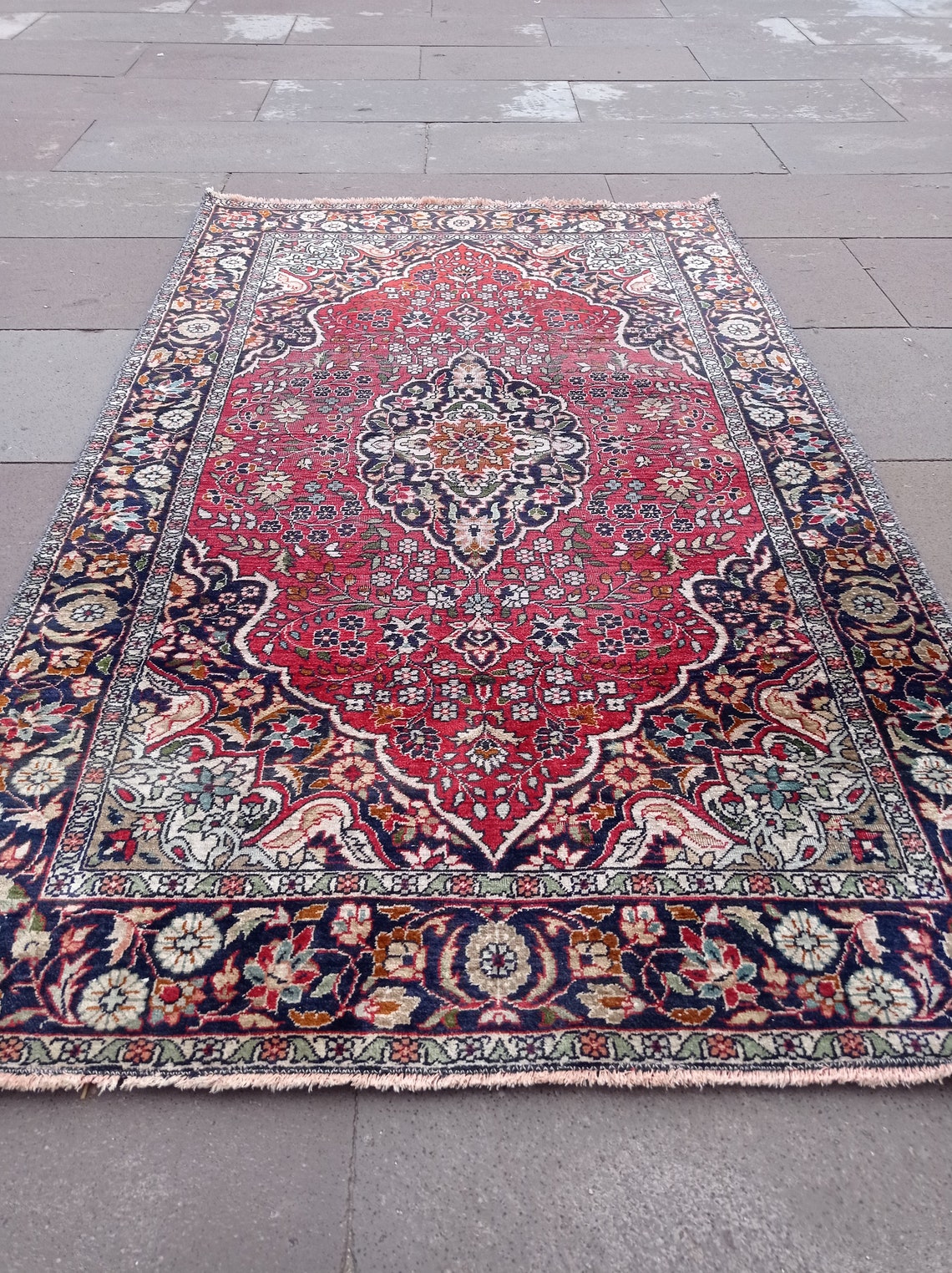 4x4 Red Blue Turkish Rug, 3x Neutral Oushak Rug, Handmade Vintage Area ...