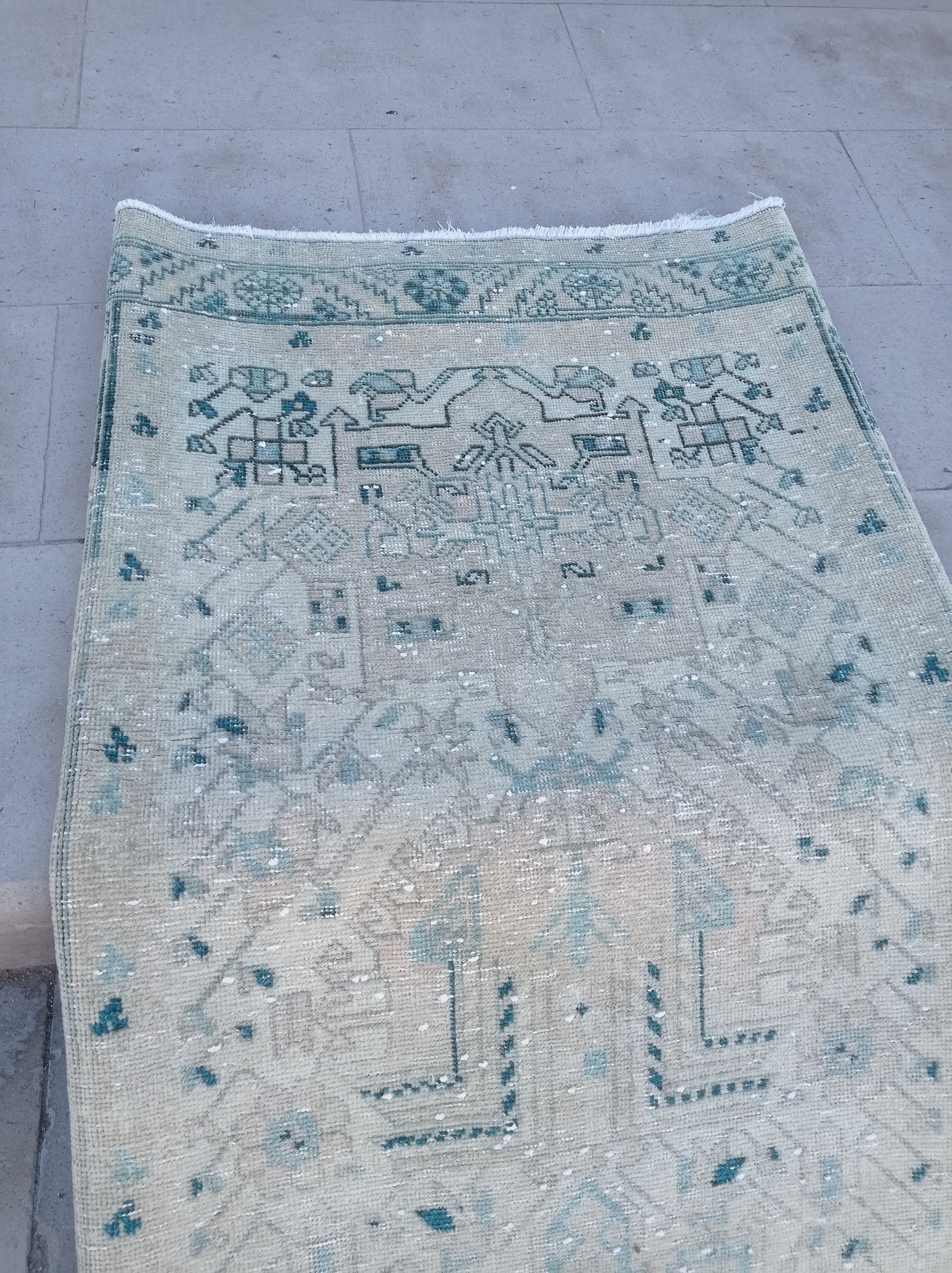 2x11 Green Beige Brown Turkish Runner Heriz Runner Rug 2x11 Antique ...