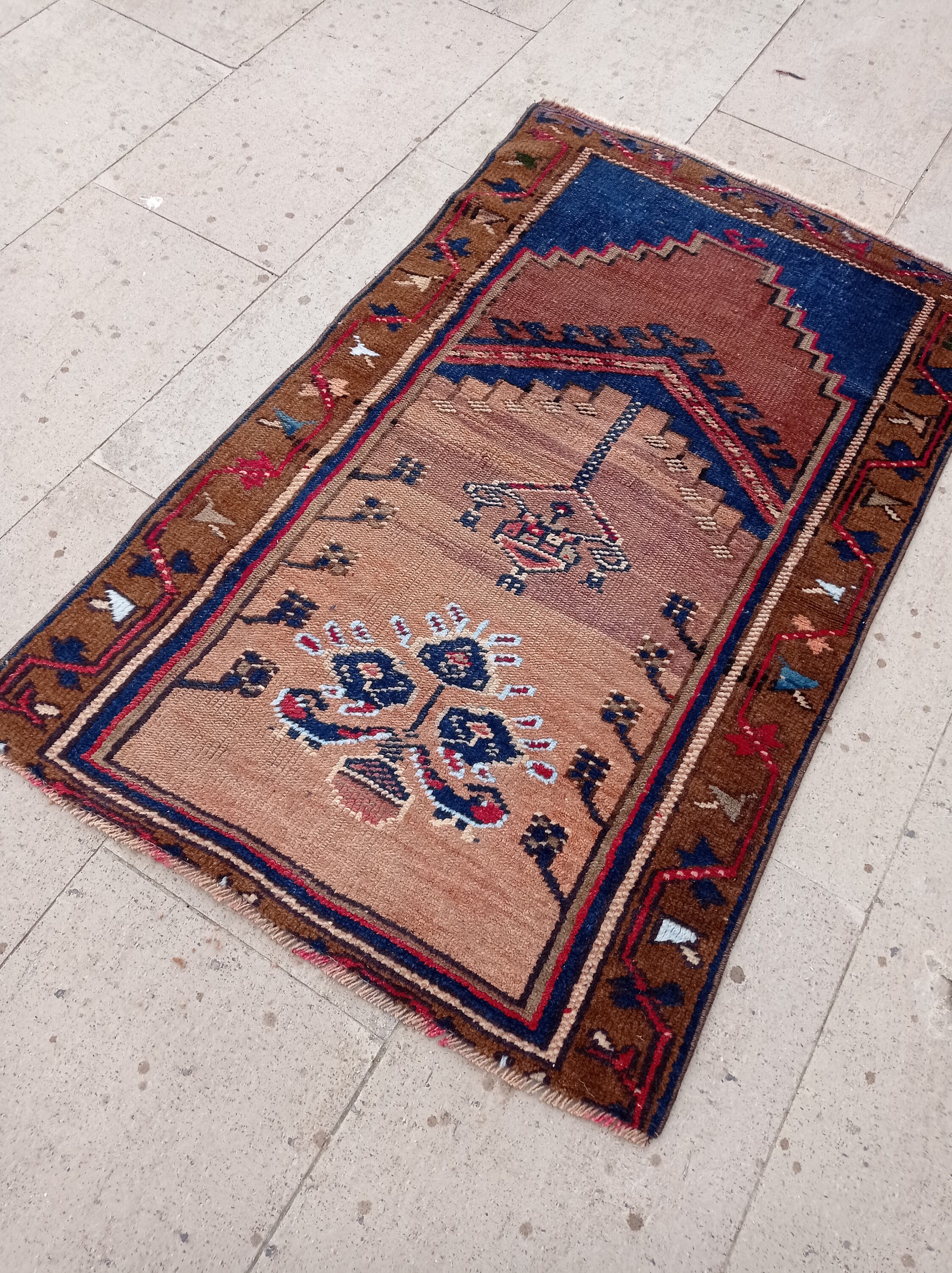 2x4 Blue Brown Handmade Turkish Rug, 2x4 Vintage Rug, Natural Wool ...
