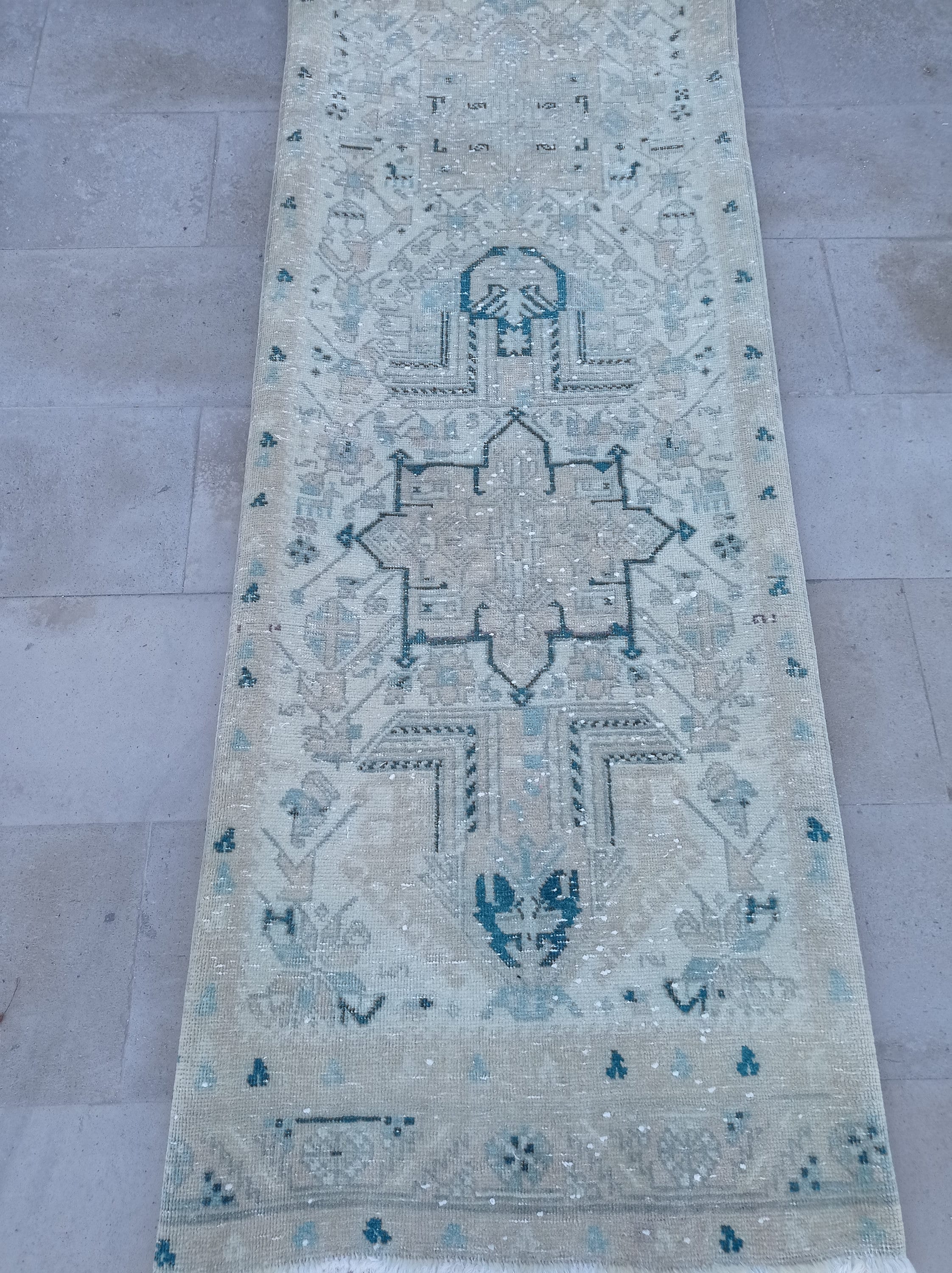 2x11 Green Beige Brown Turkish Runner Heriz Runner Rug 2x11 Antique ...