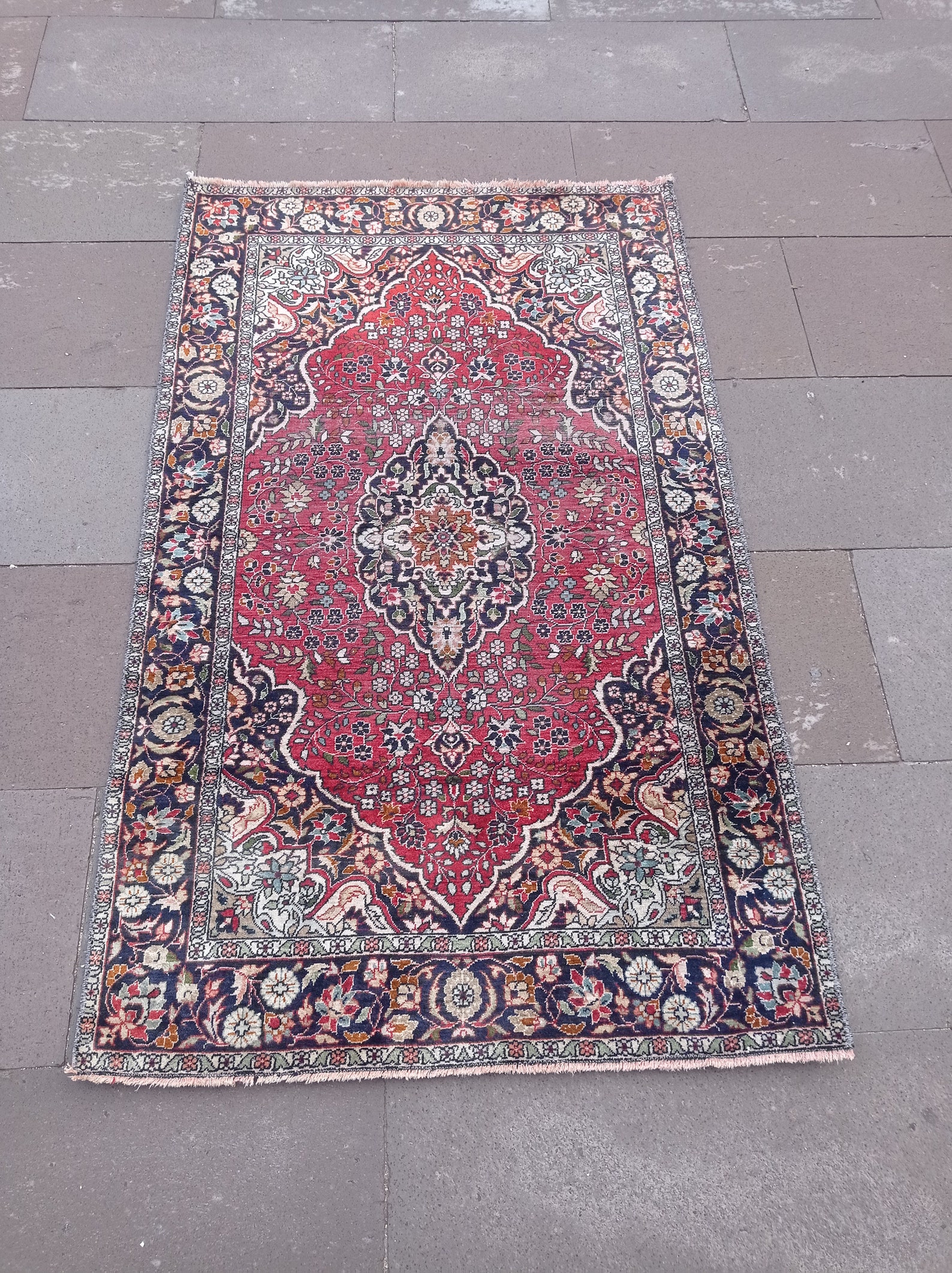 4x4 Red Blue Turkish Rug, 3x Neutral Oushak Rug, Handmade Vintage Area ...