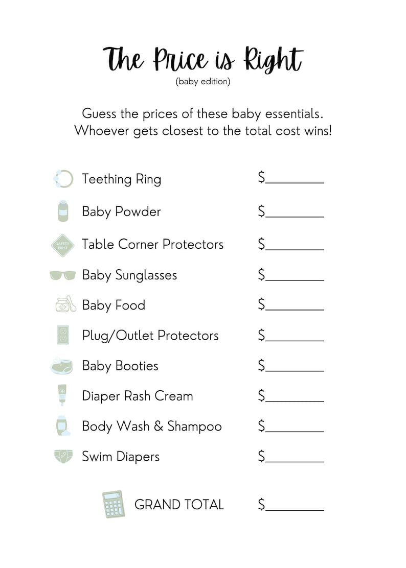 The Price is Right Baby Shower Game - Etsy