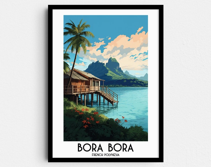 Over Water Bungalow Paintings of Bora Bora Wall Art French Polynesia ...
