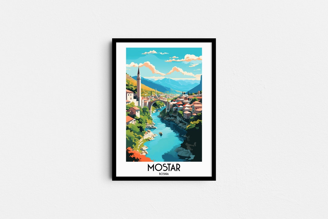 Mostar Travel Wall Art, Bosnia and Herzegovina Painting Gifts, Balkans ...