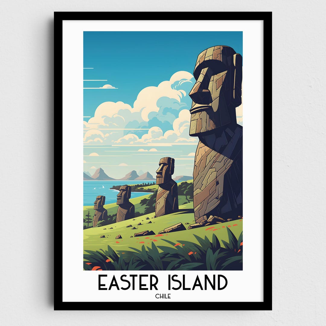 Easter Island Moai Art Print, Chile Travel Poster (digital Download) - Etsy