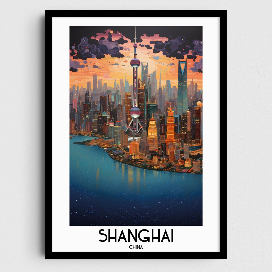 Shanghai Skyline Art Print, China Travel Poster (digital Download) - Etsy