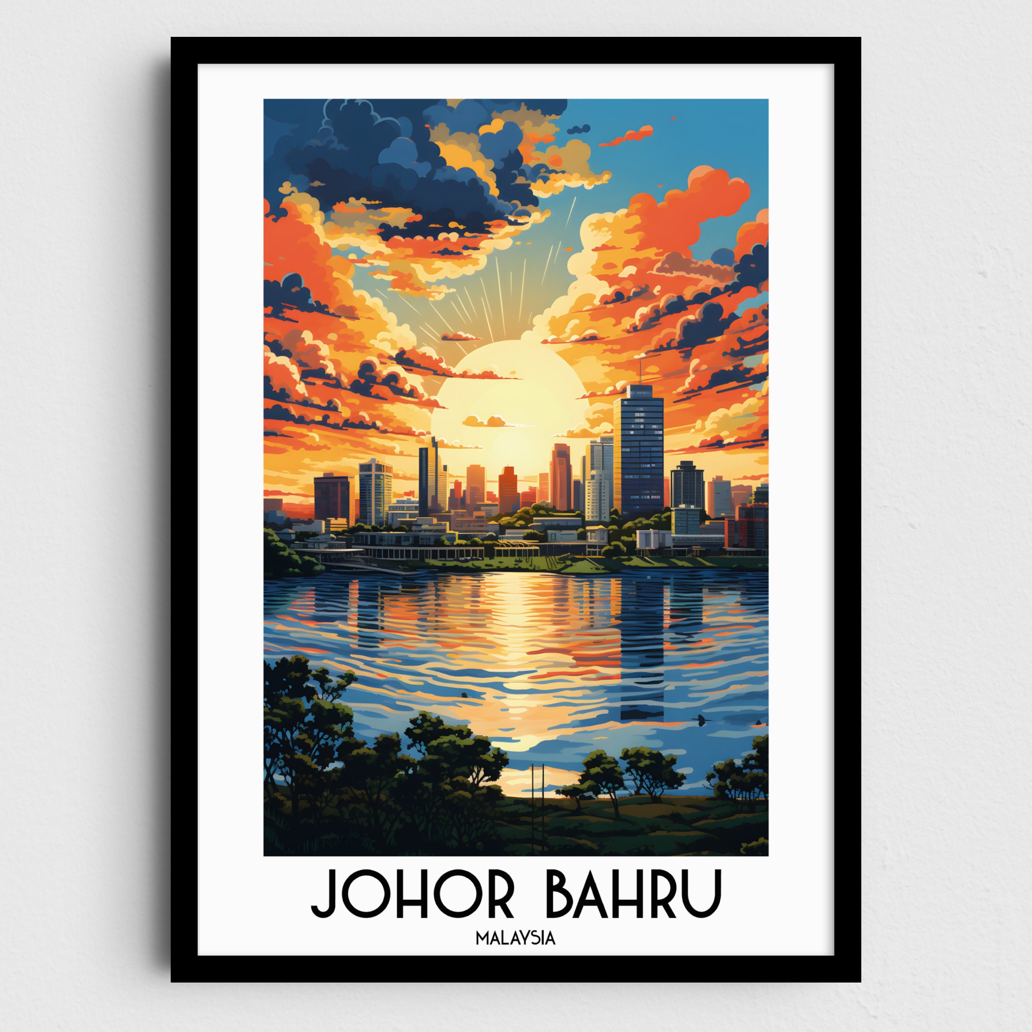 Johor Bahru Skyline Art Print, Malaysia Travel Poster (digital Download ...