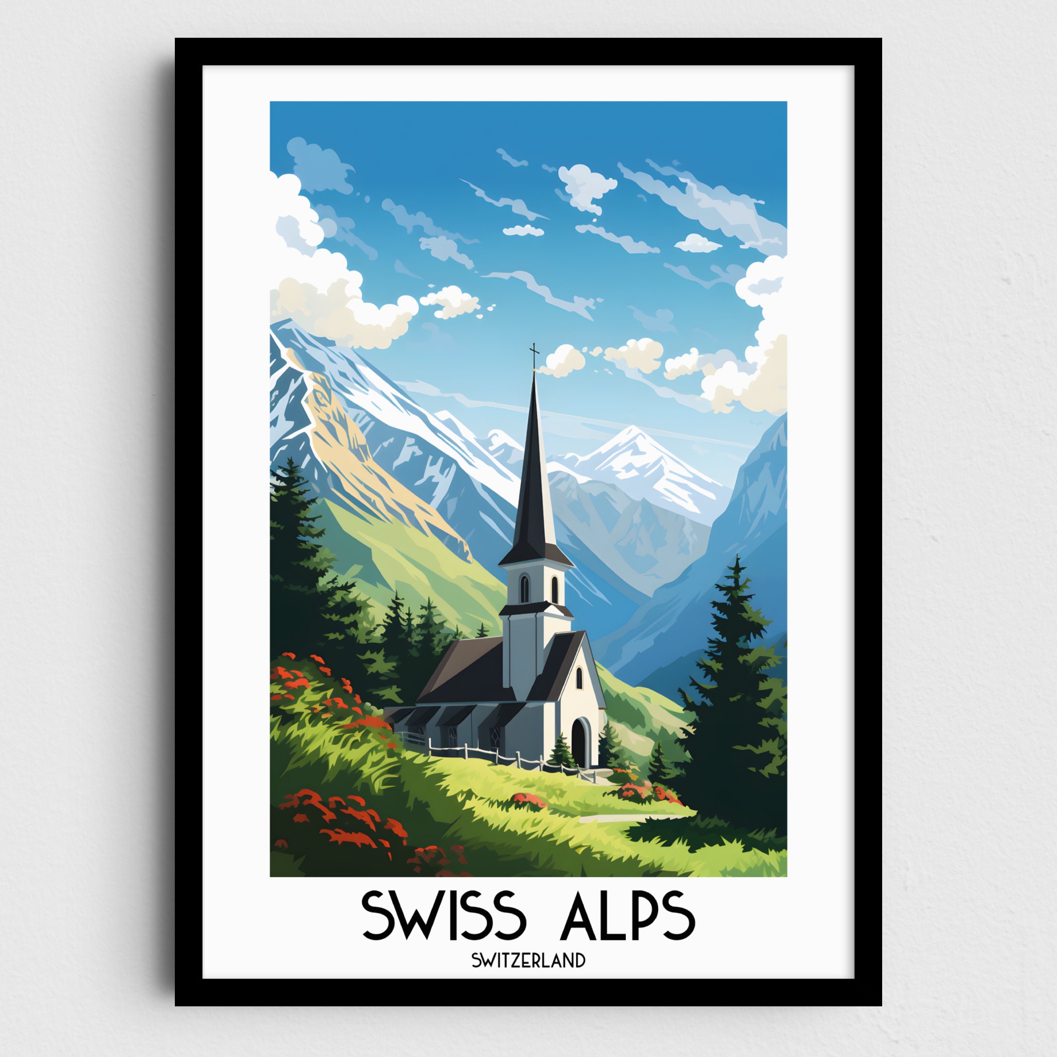 Swiss Alps Travel Wall Art, Switzerland Painting Gifts, Europe Home ...