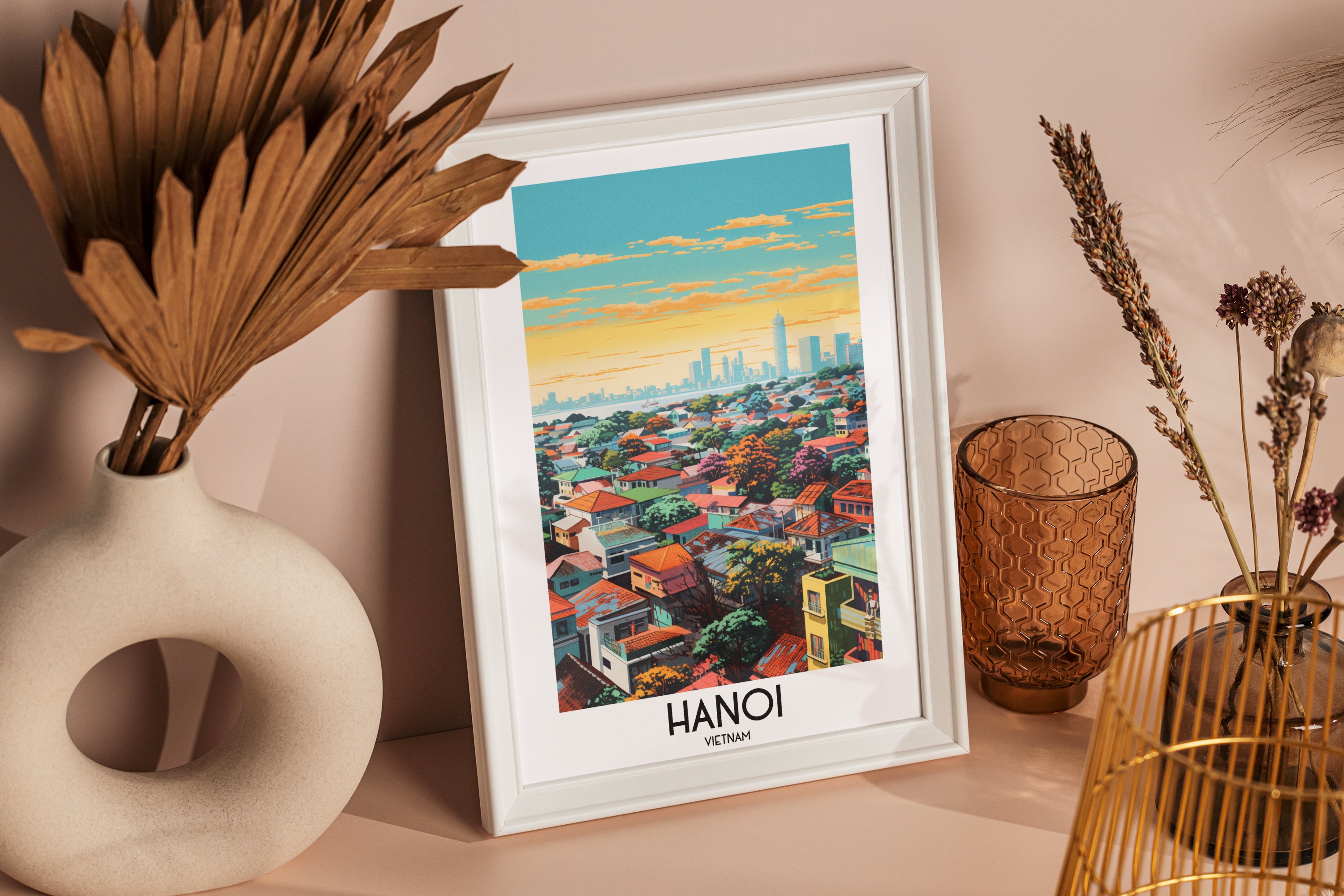 Hanoi Travel Wall Art, Vietnam Painting Gifts, Asia Home Decor, Digital ...