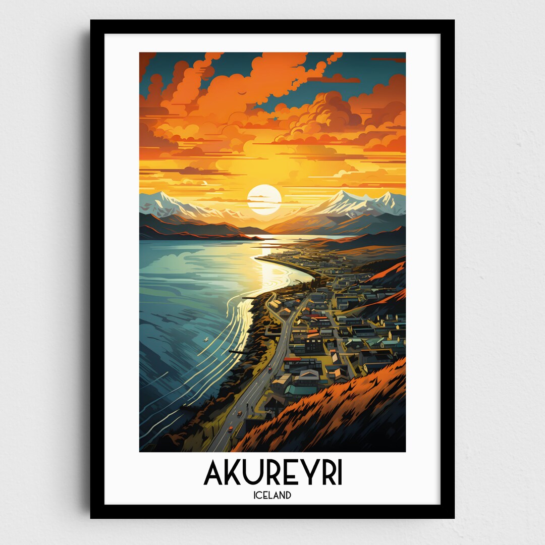 Akureyri Travel Wall Art, Iceland Painting Gifts, Europe Home Decor ...