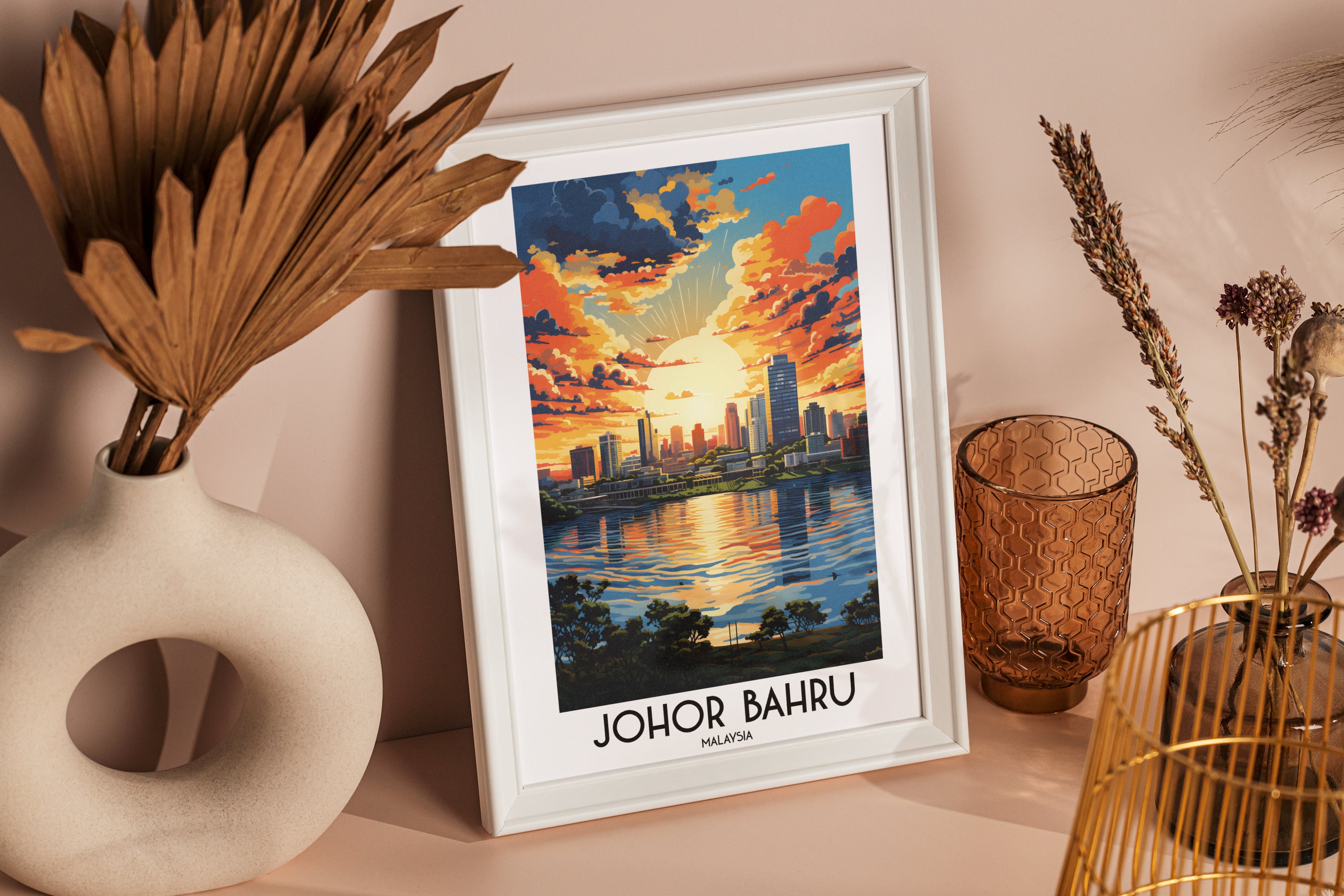 Johor Bahru Skyline Art Print, Malaysia Travel Poster (digital Download ...