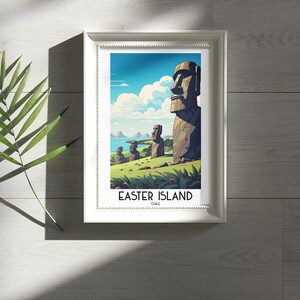 Easter Island Moai Art Print, Chile Travel Poster (digital Download) - Etsy