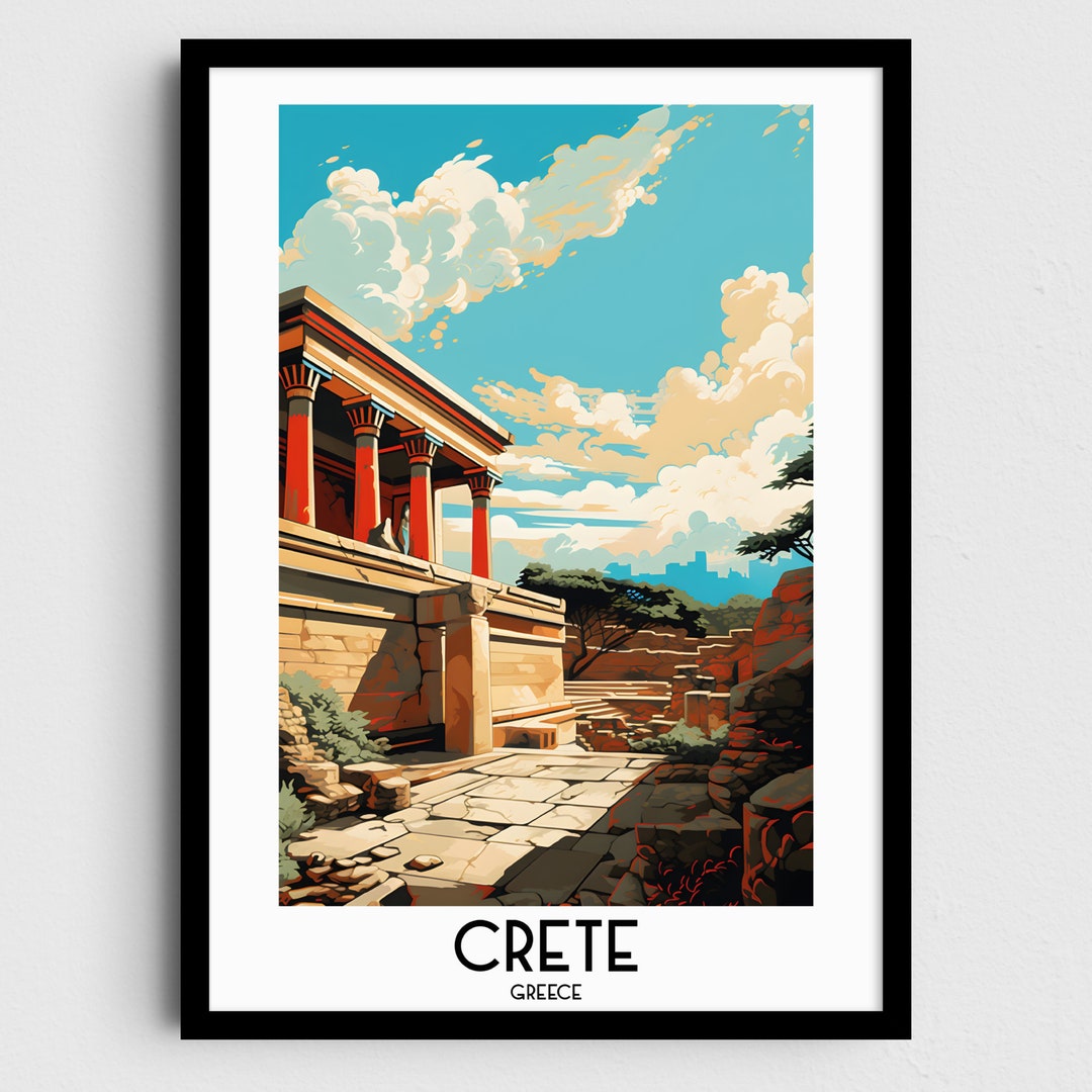 Crete Travel Wall Art, Greece Painting Gifts, Balkans Home Decor, Greek ...