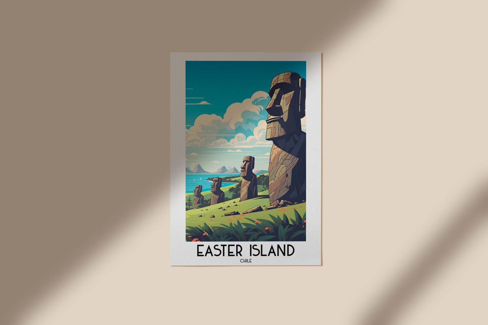 Easter Island Moai Art Print, Chile Travel Poster (digital Download) - Etsy