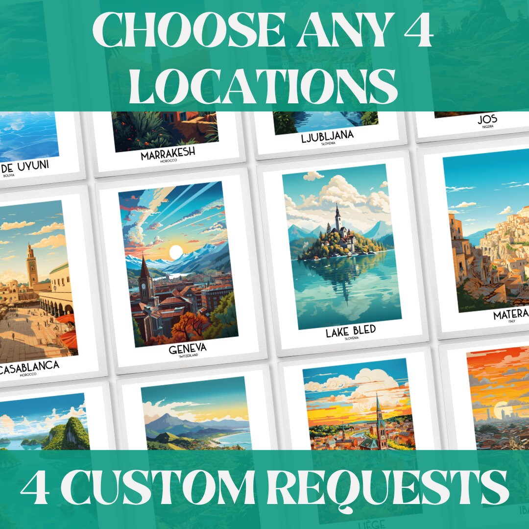 Custom Posters Set of 4 Prints, Personalized Travel Wall Art, Any City ...