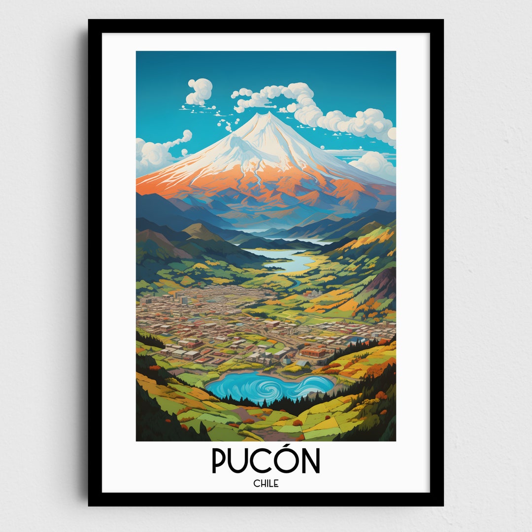 Pucón Travel Wall Art, Chile Painting Gifts, South America Home Decor ...