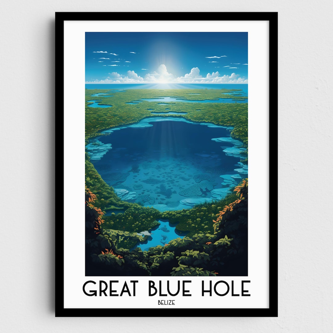 Great Blue Hole Travel Wall Art, Belize Painting Gifts, Caribbean Home ...