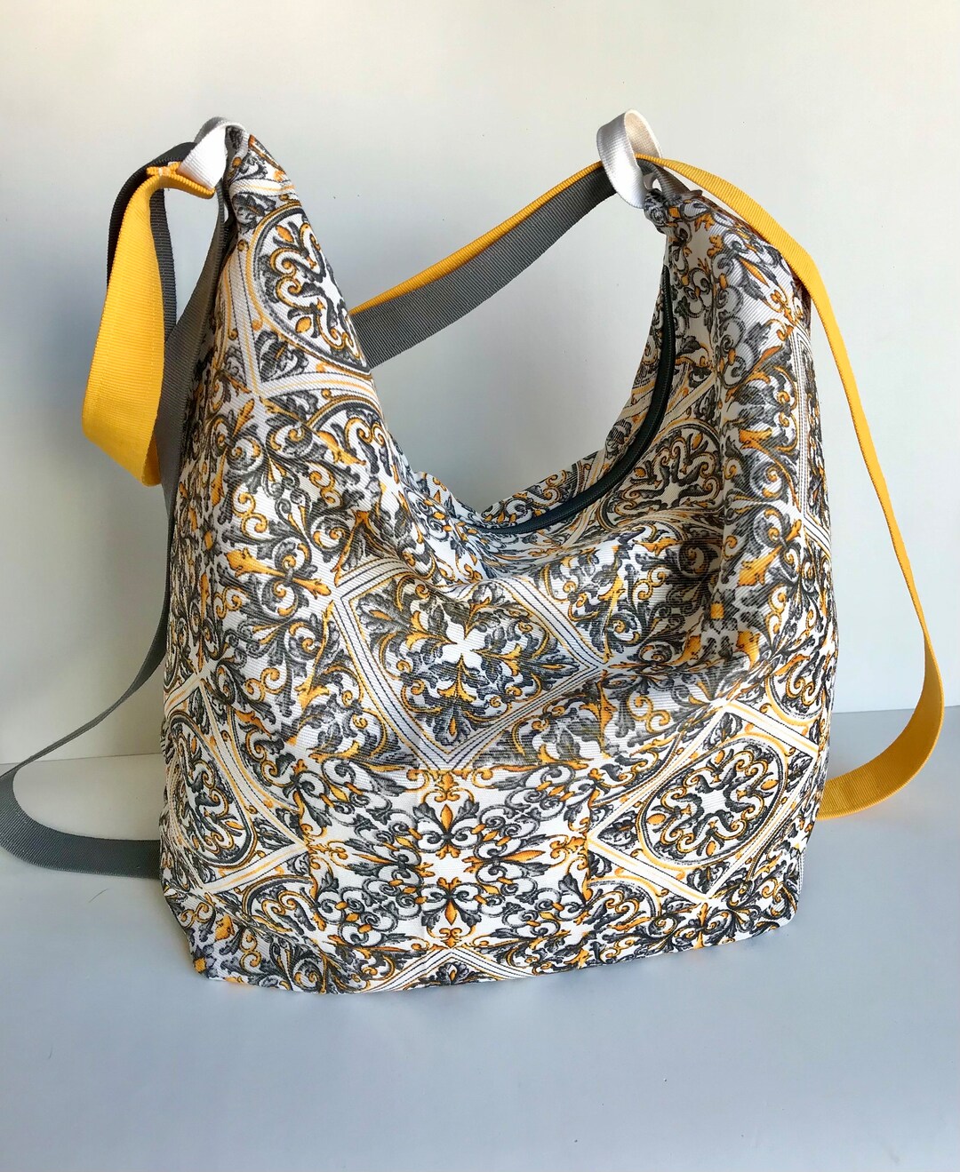 Handmade Fabric Backpack Bag, Slouchy Boho, Sicilian Majolica Backpack ...