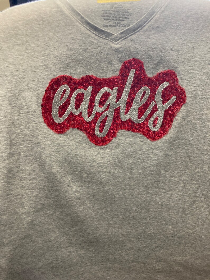 Eagles School Spirit Mascot Sequins & Sparkle Glitter, Large Ladies V-neck T-shirt - Etsy