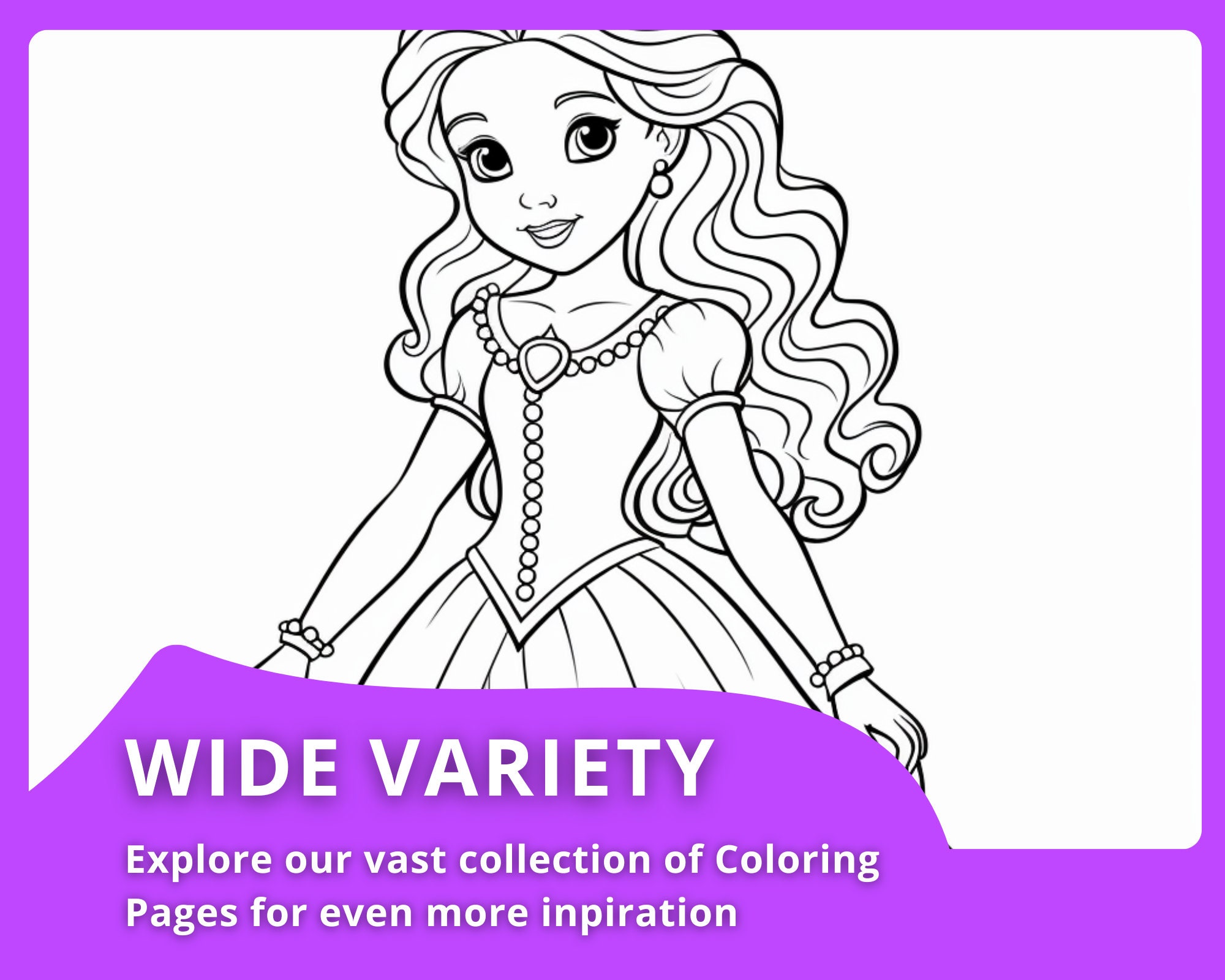 48 Simple Princess Coloring Pages | Digital Download | Printable | Kids ...