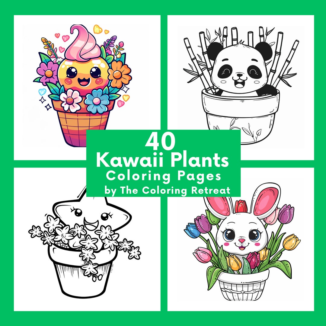 Kawaii Plants Coloring Pages | Digital Download | Printable | Kids ...