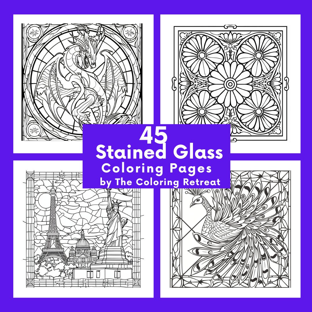 Stained Glass Coloring Pages Digital Download Printable Kids Activities ...