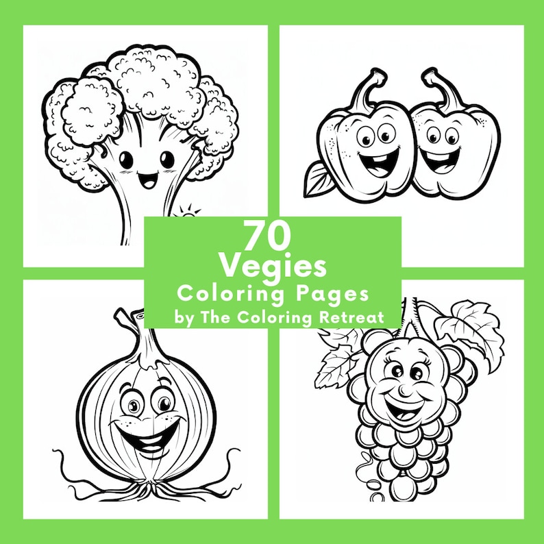 70 Vegetable Coloring Pages | Digital Download | Printable | Kids ...