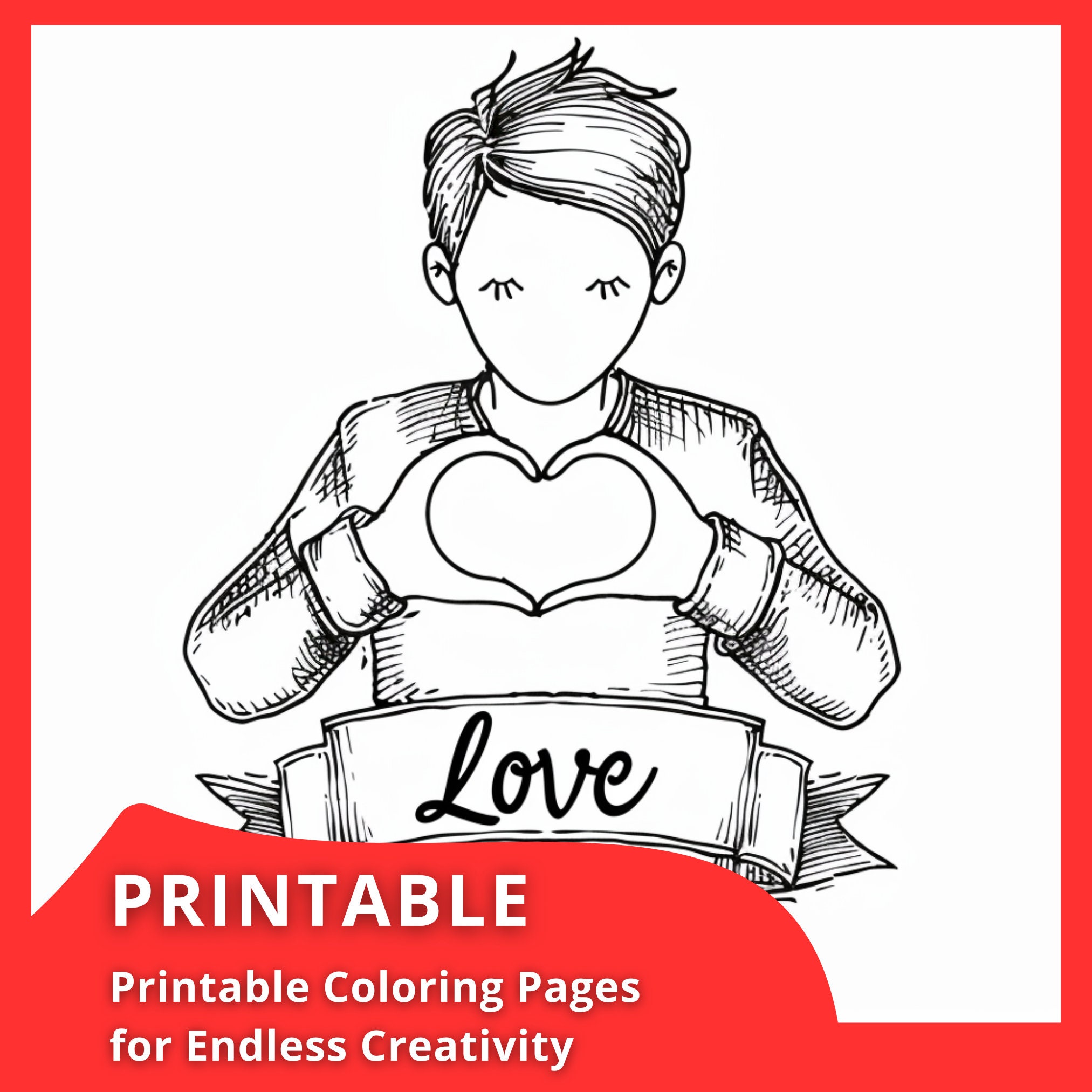 Hand Hearts Coloring Pages Digital Download Printable Kids Activities ...