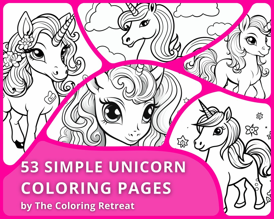 53 Simple Unicorn Coloring Pages | Digital Download | Printable | Kids ...