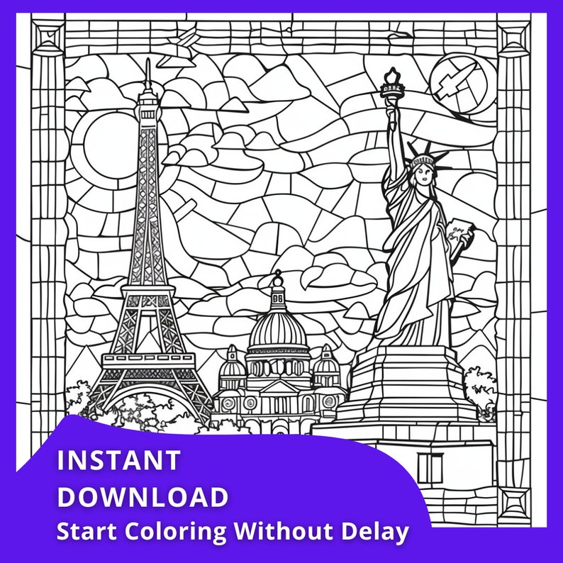 Stained Glass Coloring Pages | Digital Download | Printable | Kids ...
