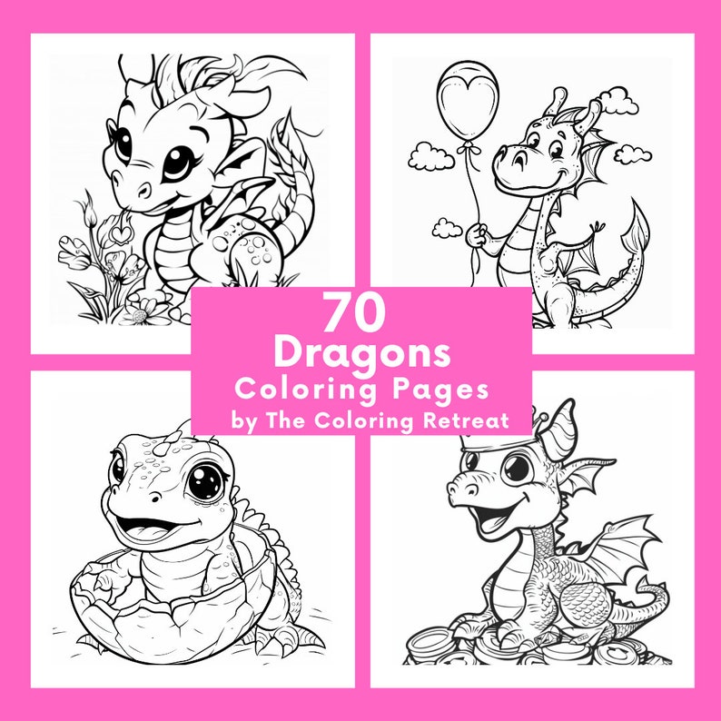 70 Dragons Coloring Pages | Digital Download | Printable | Kids ...