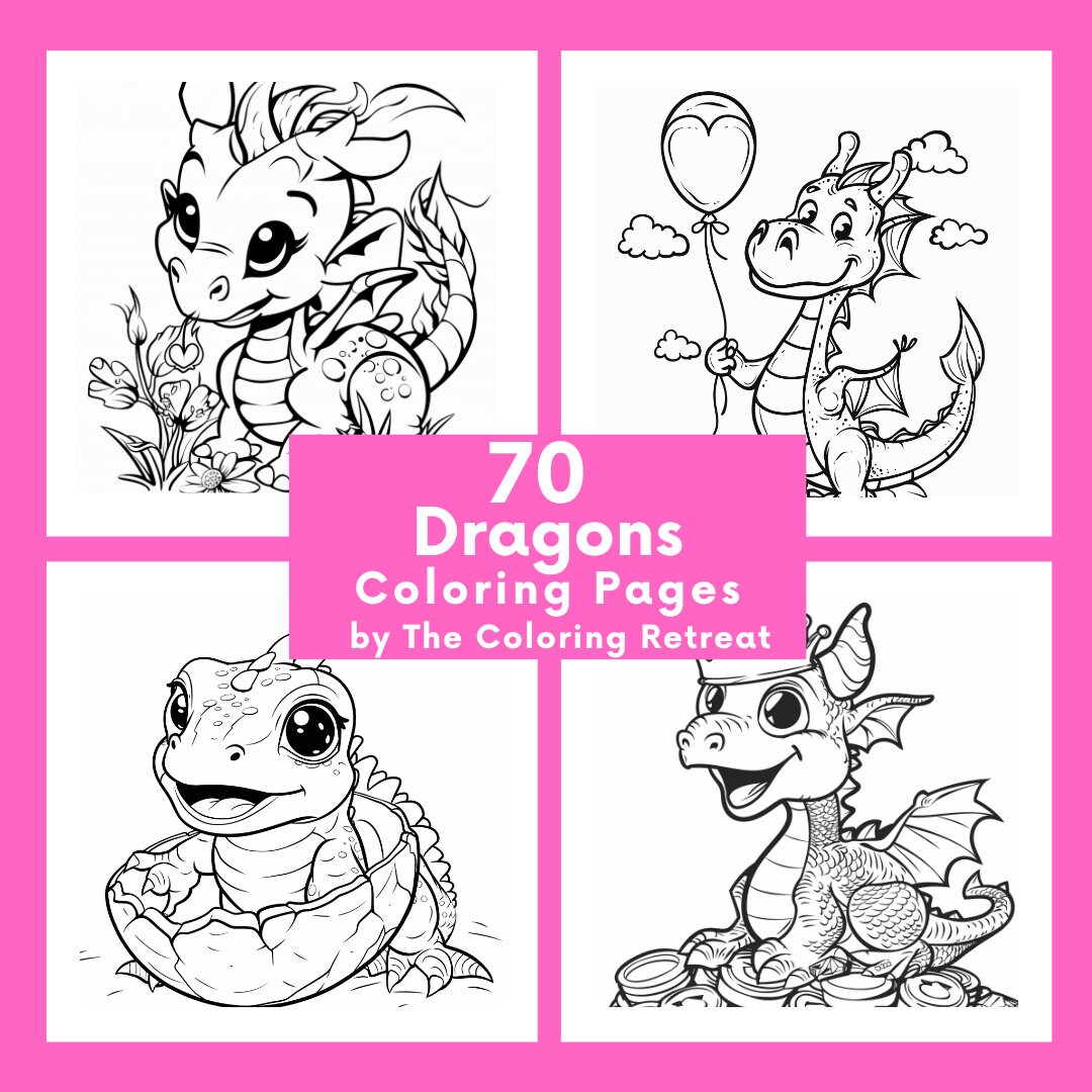 70 Dragons Coloring Pages | Digital Download | Printable | Kids ...