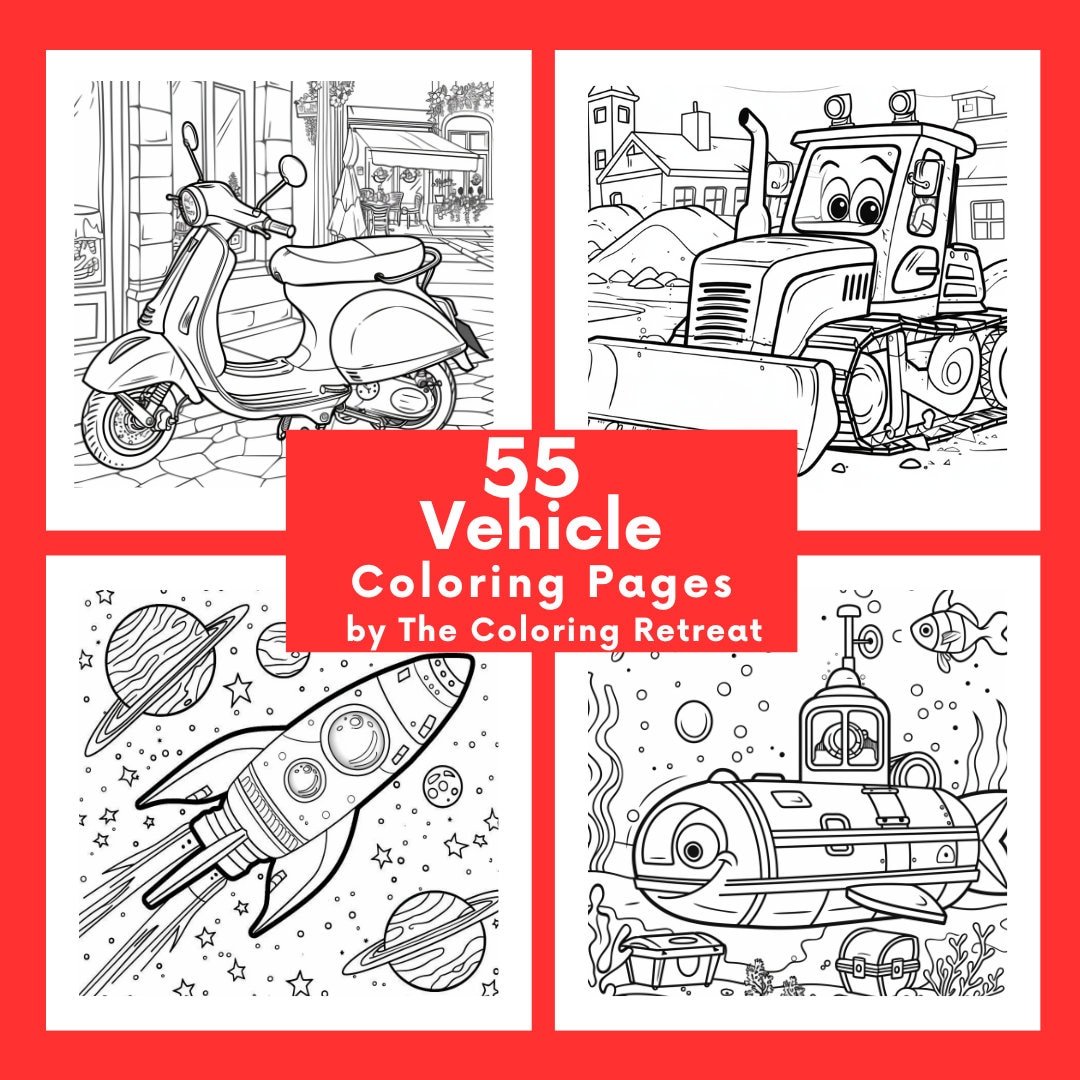 55 Vehicle Coloring Pages | Digital Download | Printable | Kids ...