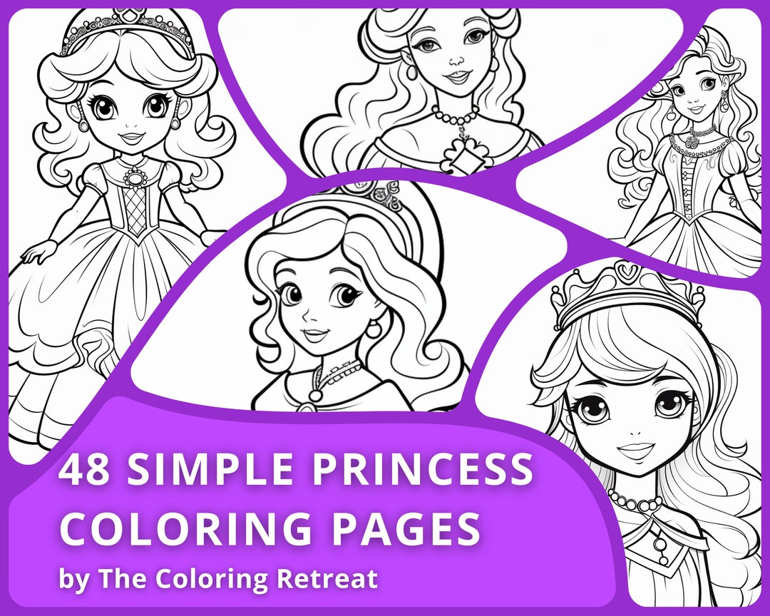 48 Simple Princess Coloring Pages | Digital Download | Printable | Kids ...