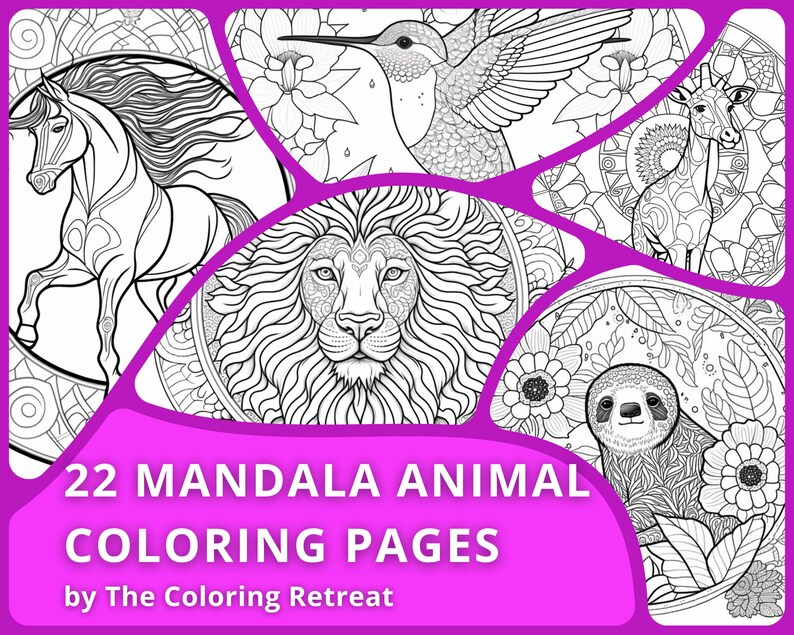 22 Mandala Animal Coloring Pages | Digital Download | Printable | Kids ...