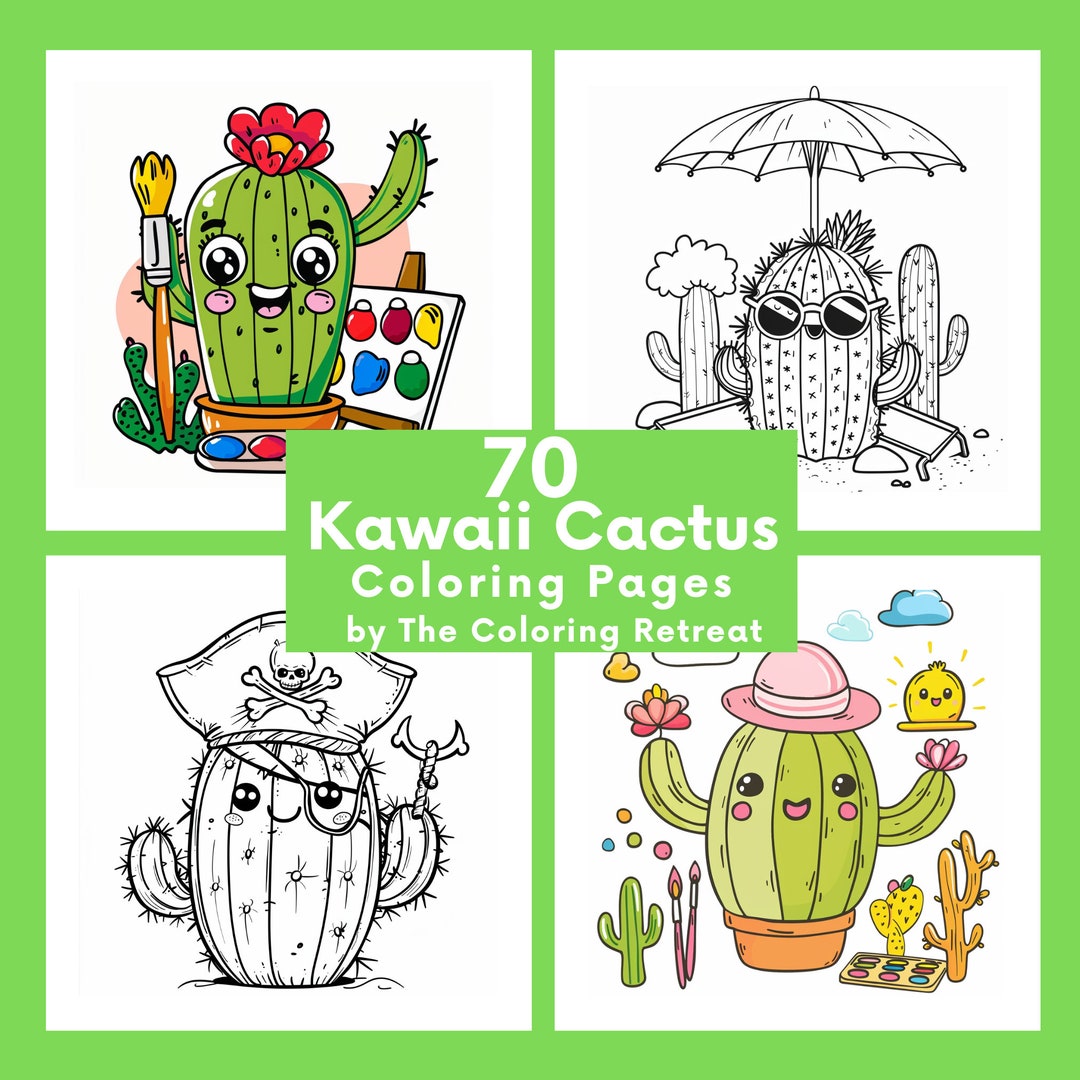 Kawaii Cactus Coloring Pages | Digital Download | Printable | Kids ...