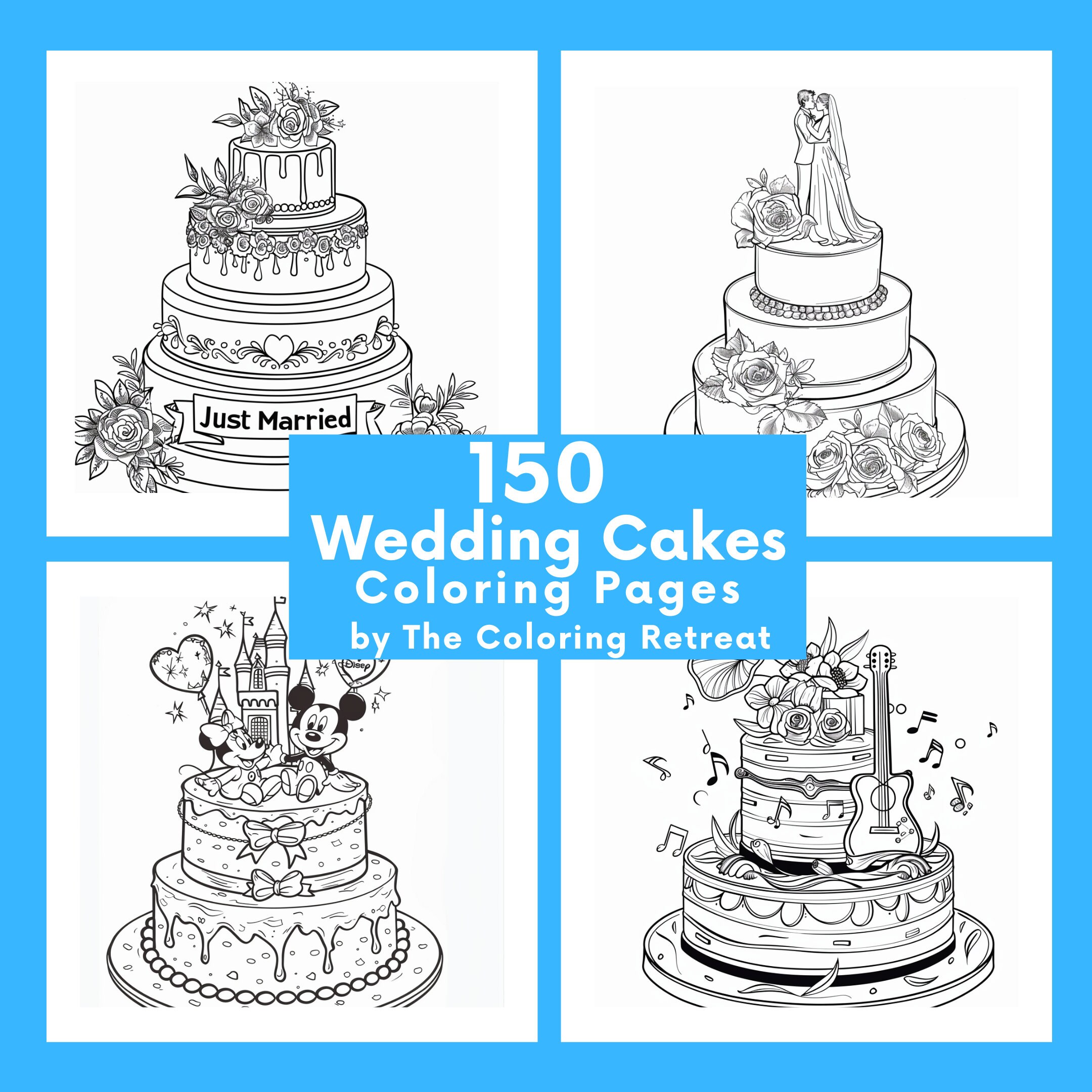 Wedding Cakes Coloring Pages | Digital Download | Printable | Kids ...