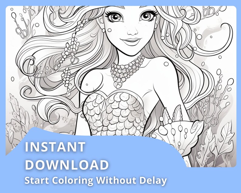 45 Mermaid Coloring Pages Digital Download Printable Kids Activities - Etsy