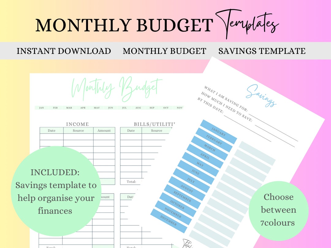 Monthly Budget Printable, Printable Budget Planner, Digital Budget ...