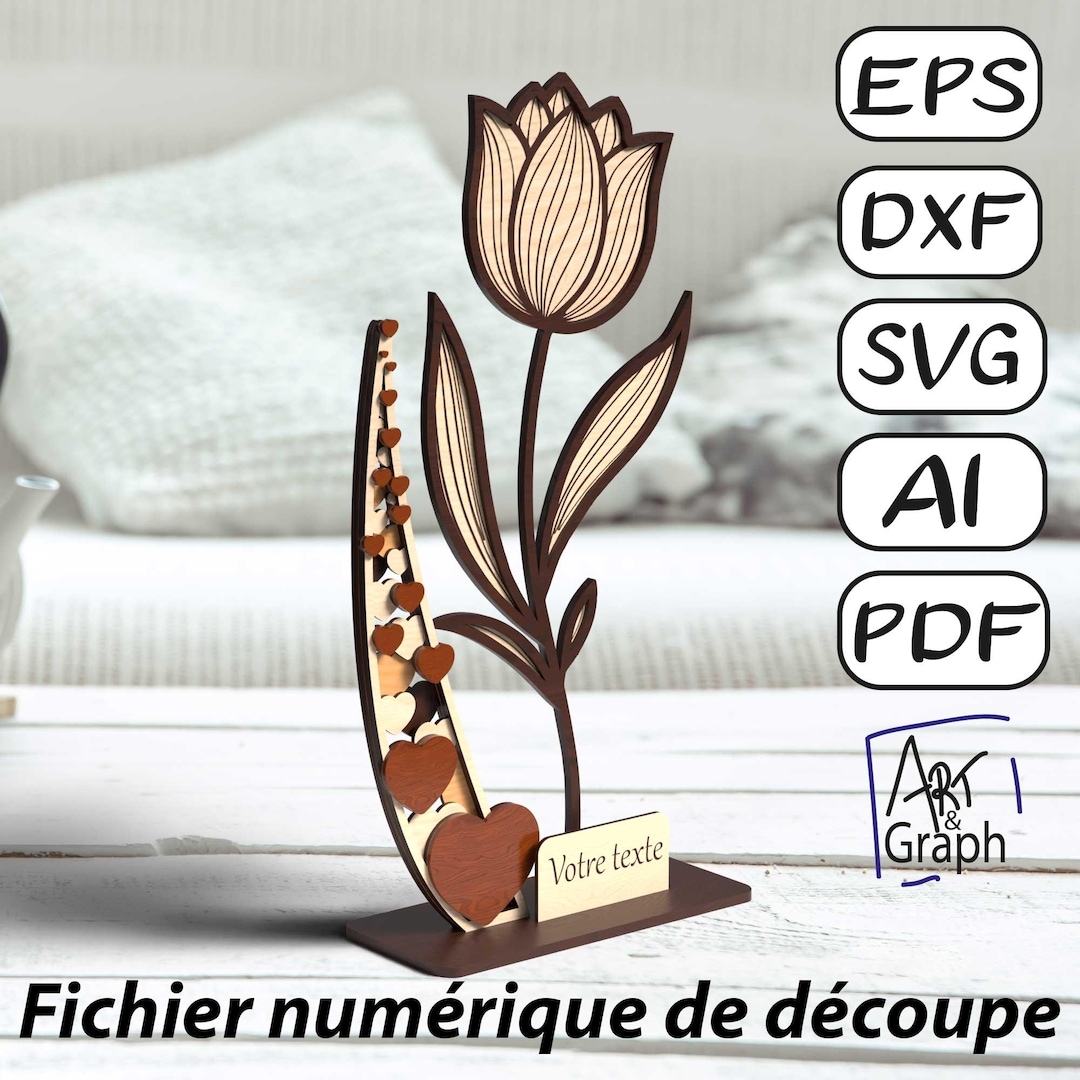 Décoration cadeau fleur Tulipe, Fichier numérique pour découpe laser ...