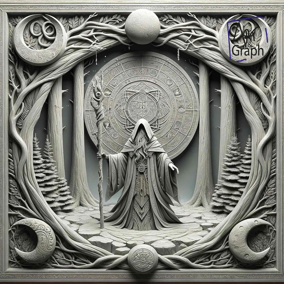 Mystical Wizard Laser Engraving Relief Image Engrave PNG 3D Illusion ...