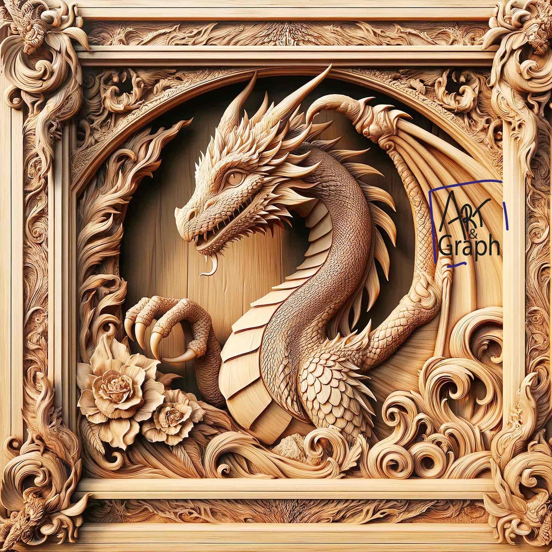 Laser Engraving Relief Image Dragon Gentle Engrave PNG | 3D Illusion ...