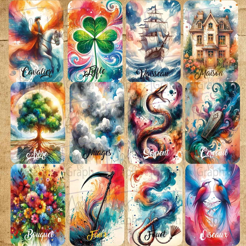 Printable Lenormand Oracle Cards Watercolor PDF Guide - Etsy