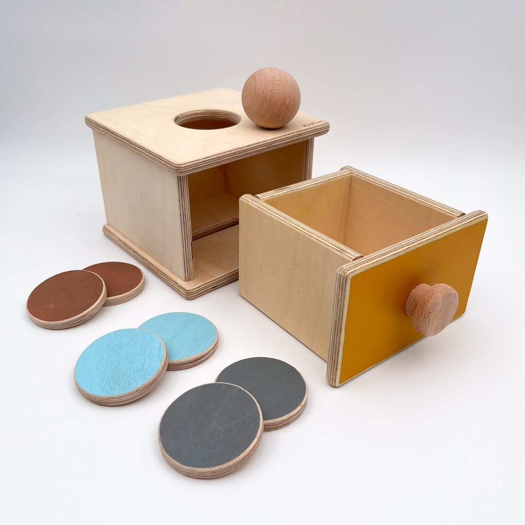 Montessori Infant Box Ball and Coin 2in1, Baby Wooden Toys for 1 Year ...