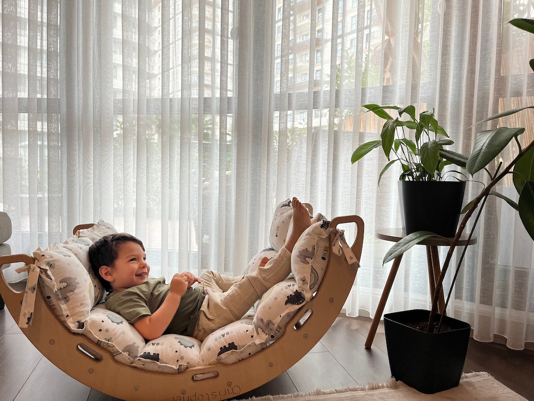 Climbing Arch With Pillow, Kids Rocker, Montessori Wooden Baby Gym ...