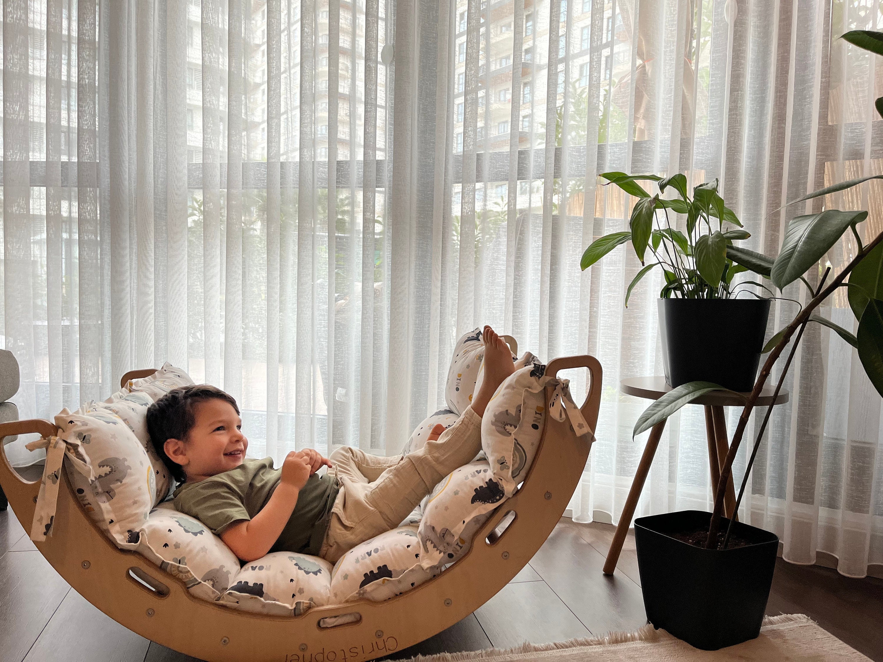 Climbing Arch With Pillow, Kids Rocker, Montessori Wooden Baby Gym ...