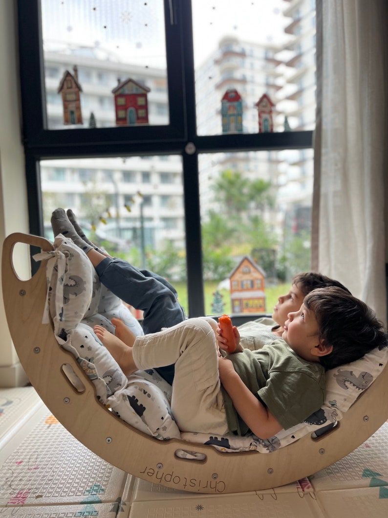 Climbing Arch With Pillow, Kids Rocker, Montessori Wooden Baby Gym ...